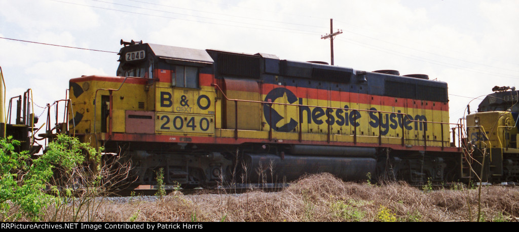 CSX 2040 X-B&O 3840 GP38 at the north end of CSX Gentilly Yard in New Orleans LA 04-21-1995